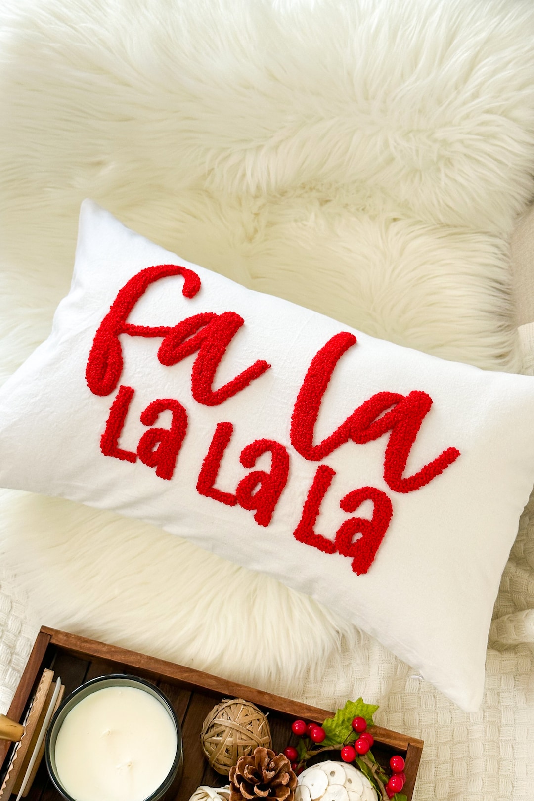 Fa La La Christmas Pillow Cover, Punch Needle Pillow for Christmas ...