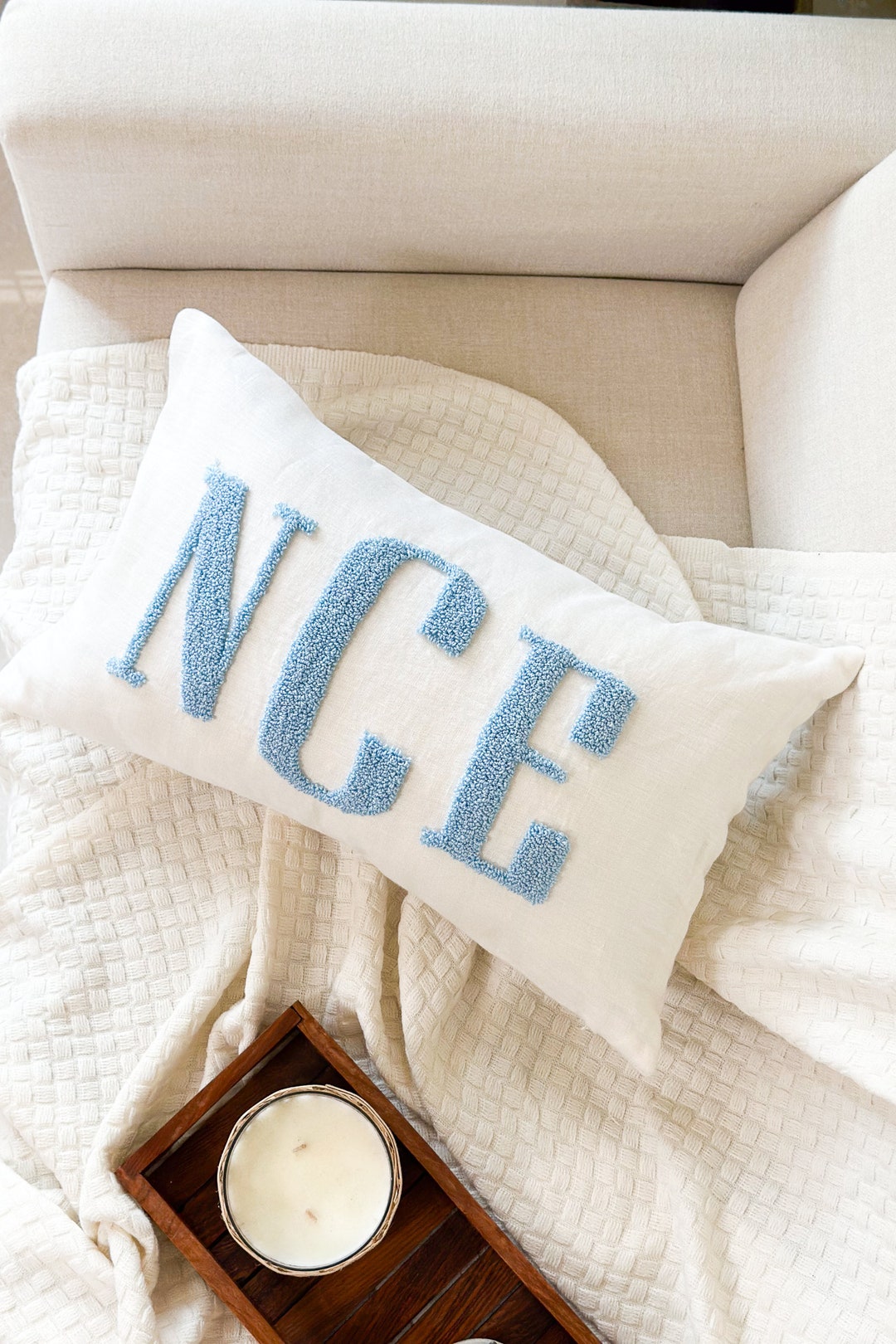 Custom Monogram Pillow Cover With Punch Needle Embroidery, Personalized ...