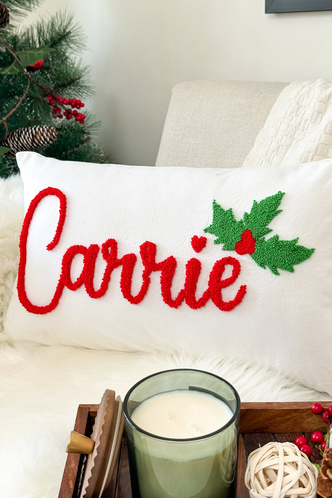 Personalized Christmas Name Embroidered Pillow Cover, Christmas Gift ...