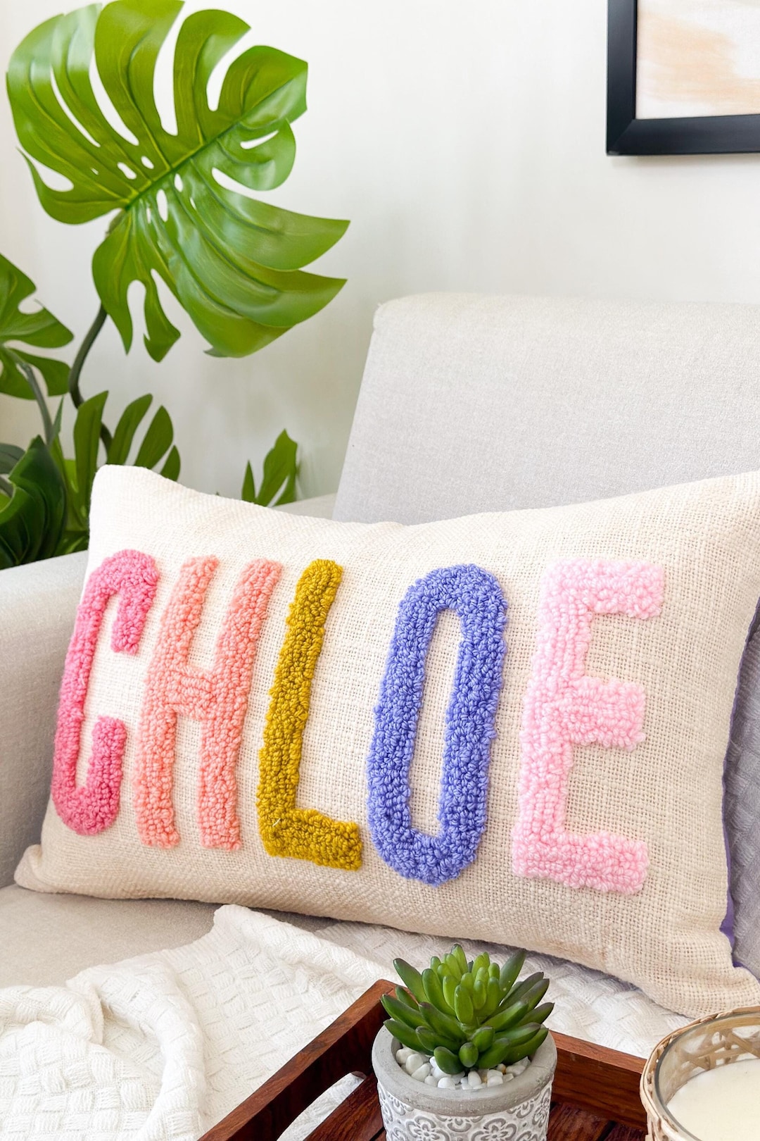 Custom Name Pillow Cover With Punch Needle, Baby Bedding, Nursery Decor ...