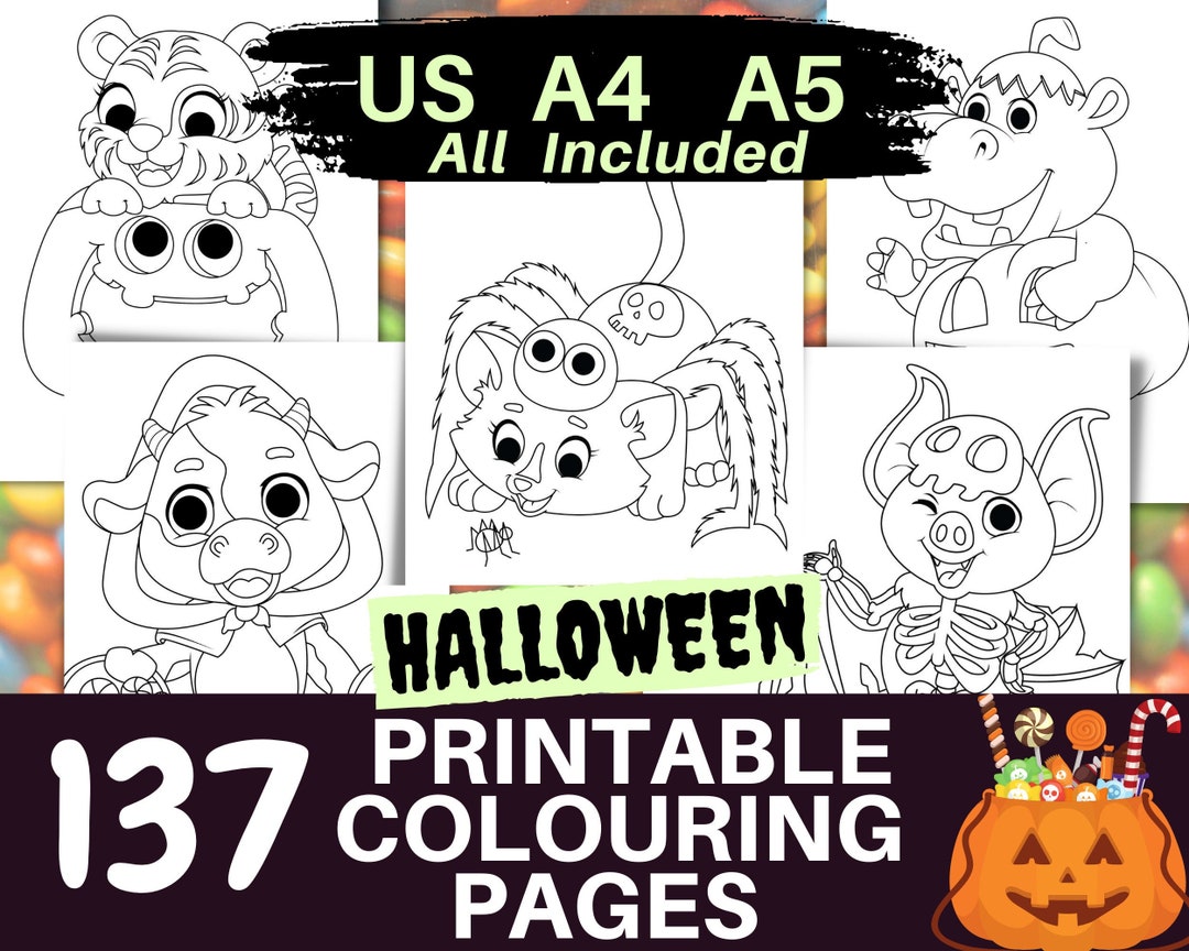 Cute Animals Halloween Colouring, Non-scary Activity Pages, Printable ...