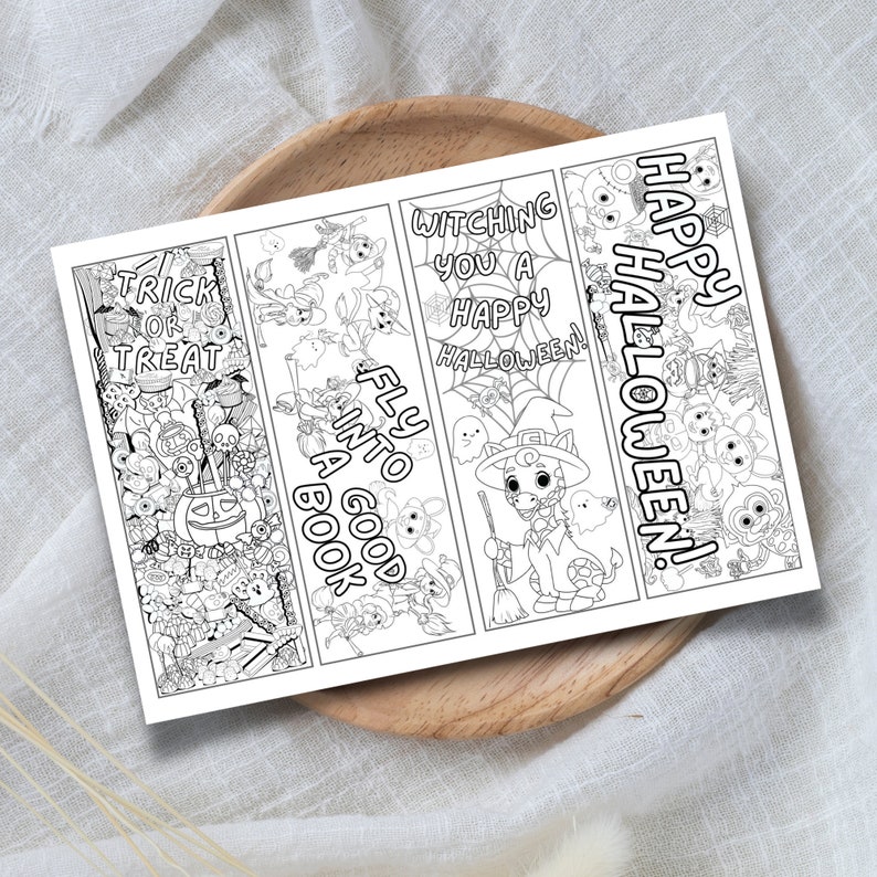 Halloween Colouring Bookmarks Printable Halloween Gifts for - Etsy