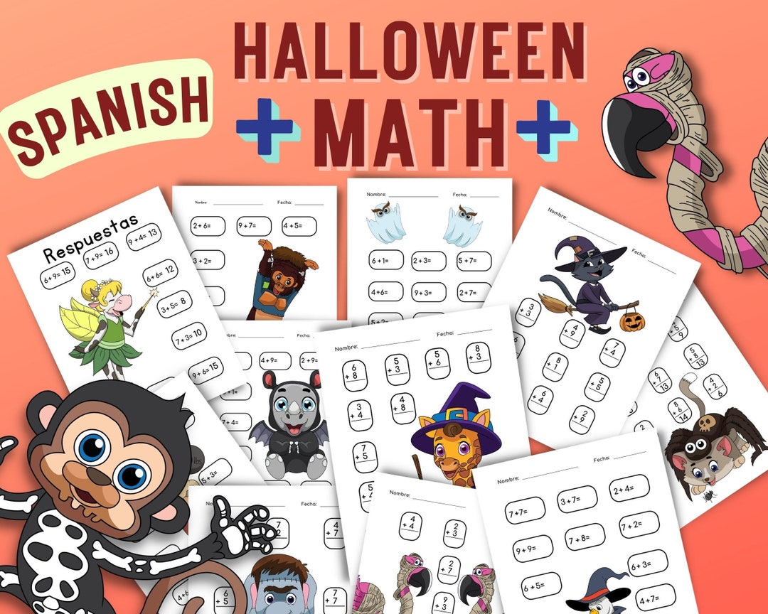 Spanish Printable Halloween Addition Math Worksheets/single Digits ...