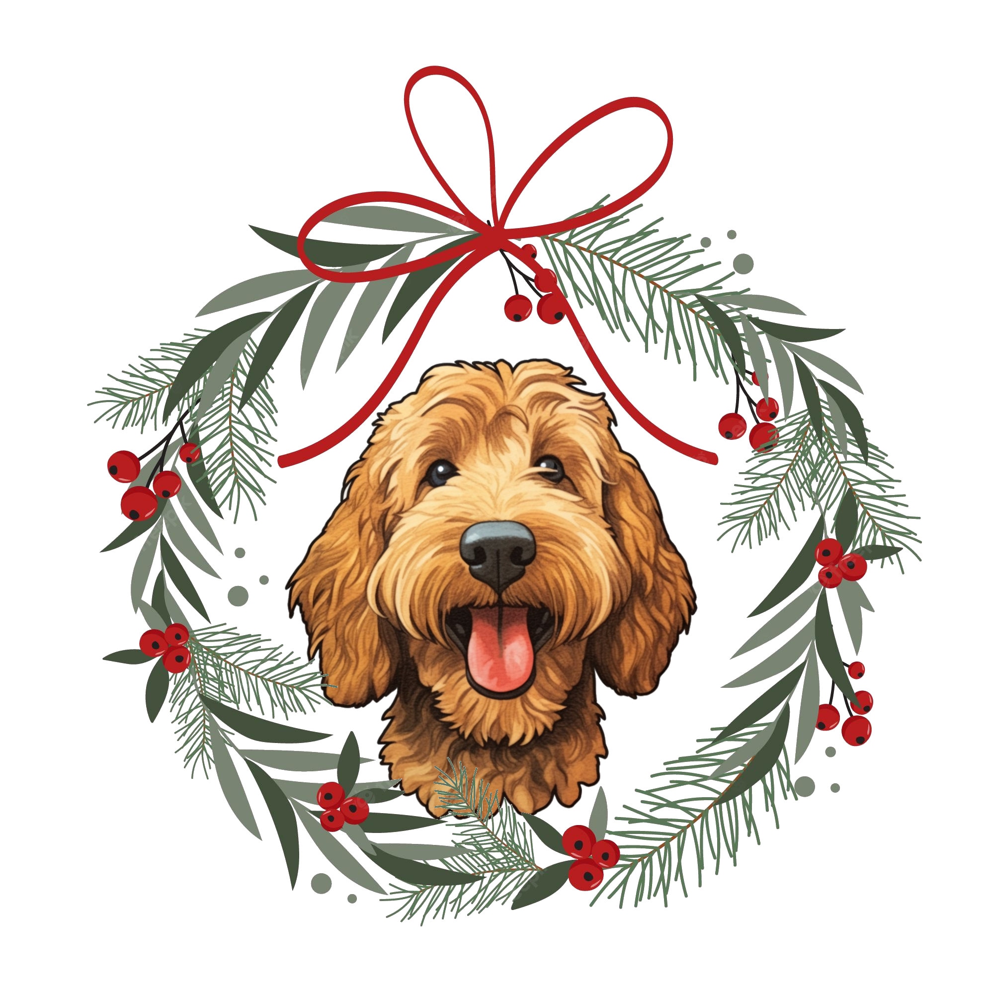 Merry Christmas Golden Doodle and Wreath | Digital | Personalize ...
