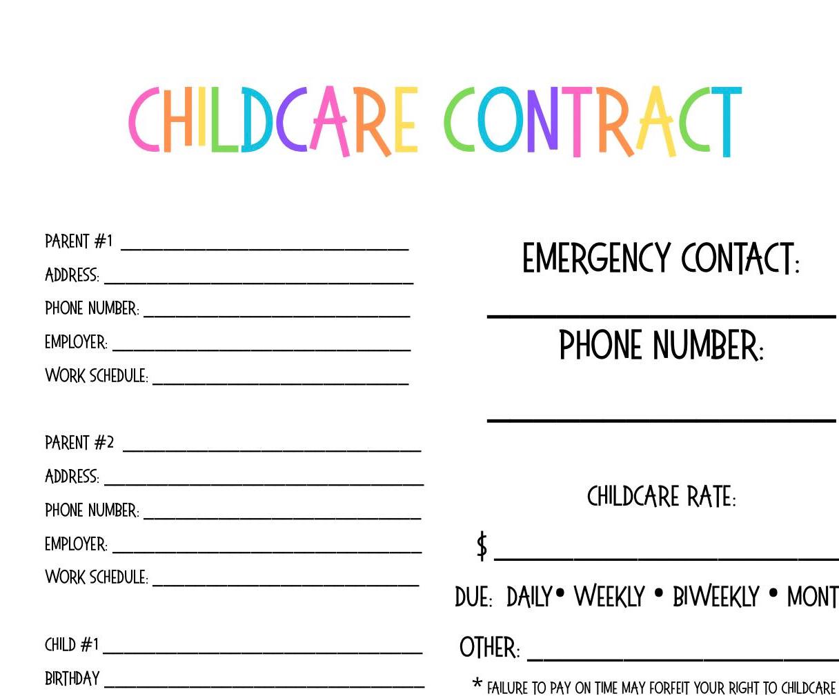 Childcare Contract Form, Daycare Enrollment, Printable, Digital ...