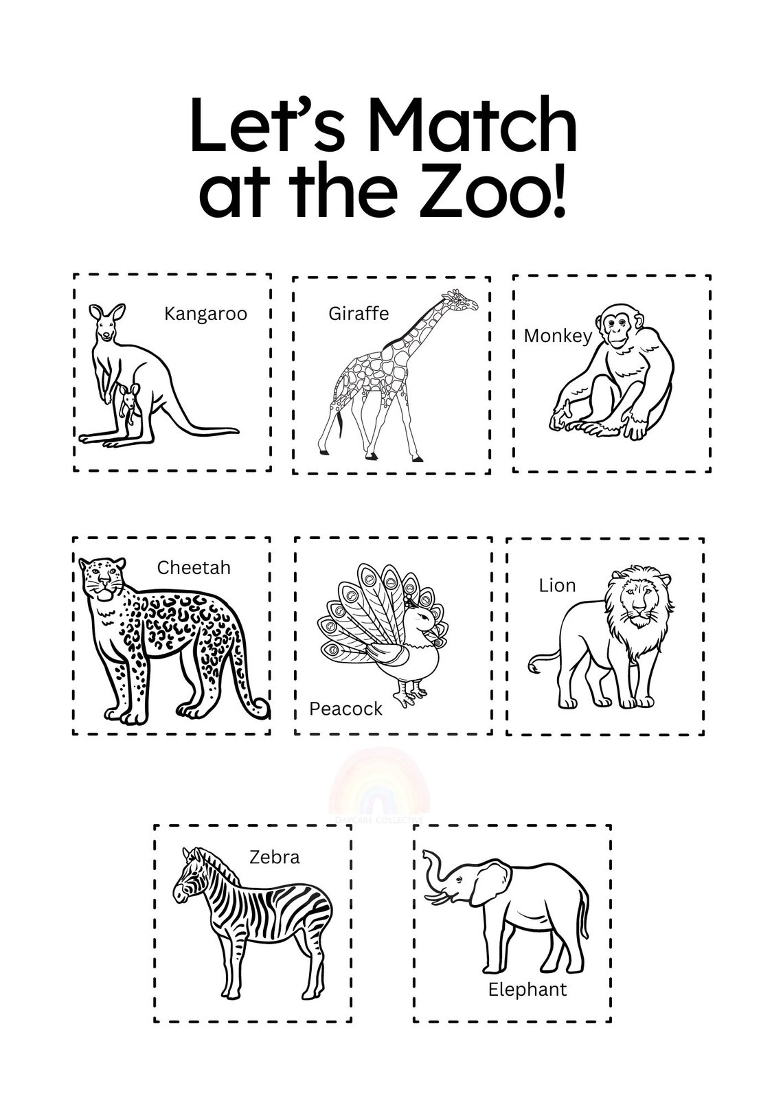 Zoo Theme, Matching Animals Worksheet, Printable, Daycare Curriculum ...