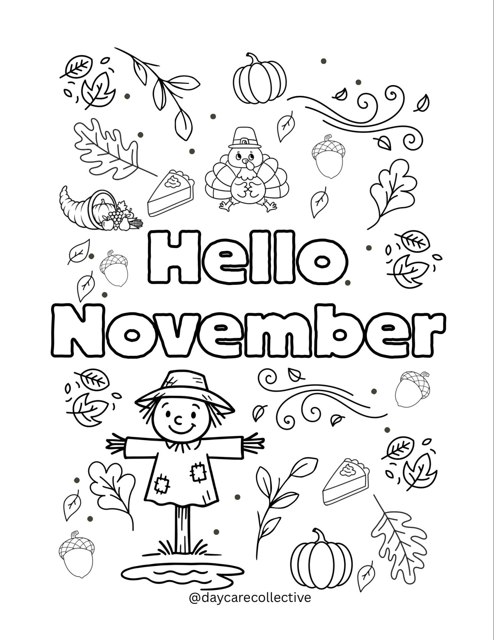 November Printable Coloring Page for Toddlers, Kids, Homeschool ...