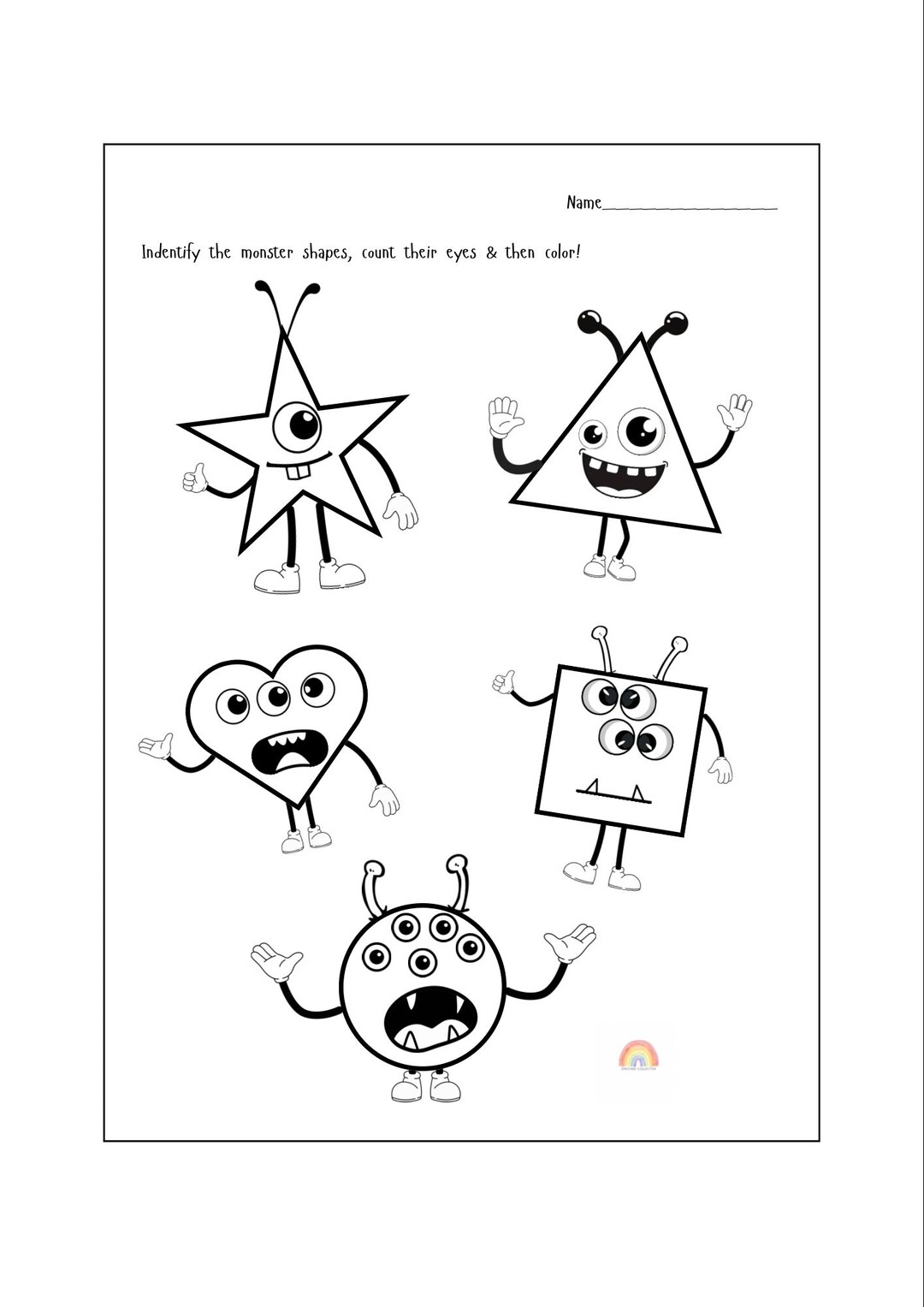 Monster Theme Halloween Shape, Counting, Coloring Worksheet for ...