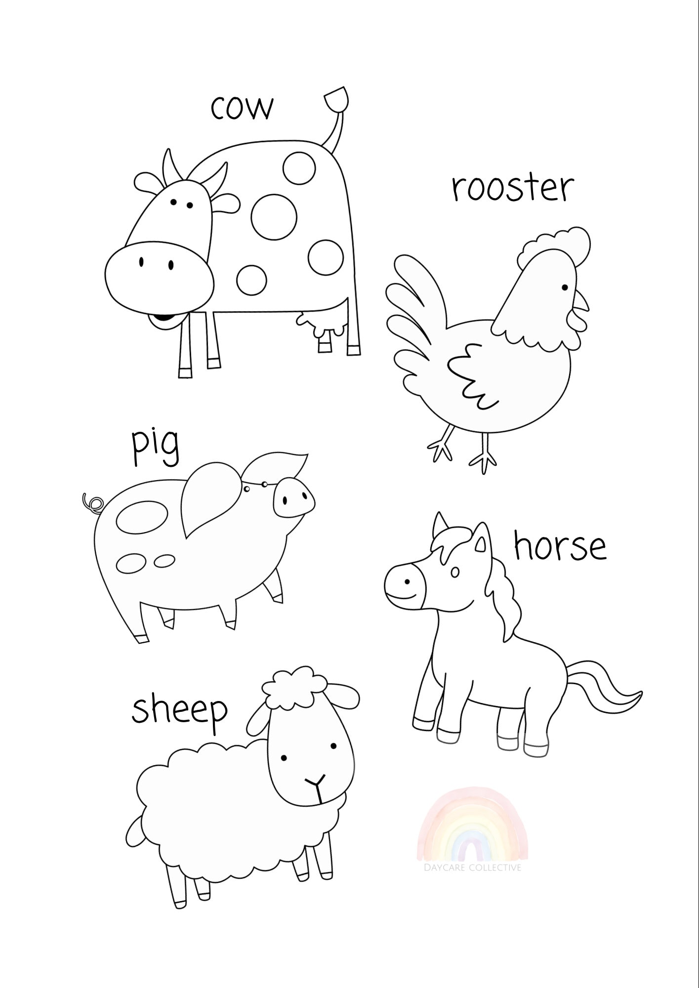 Farm Coloring Sheet, Preschool, Animals, Prek, Printable, Cow, Sheep ...