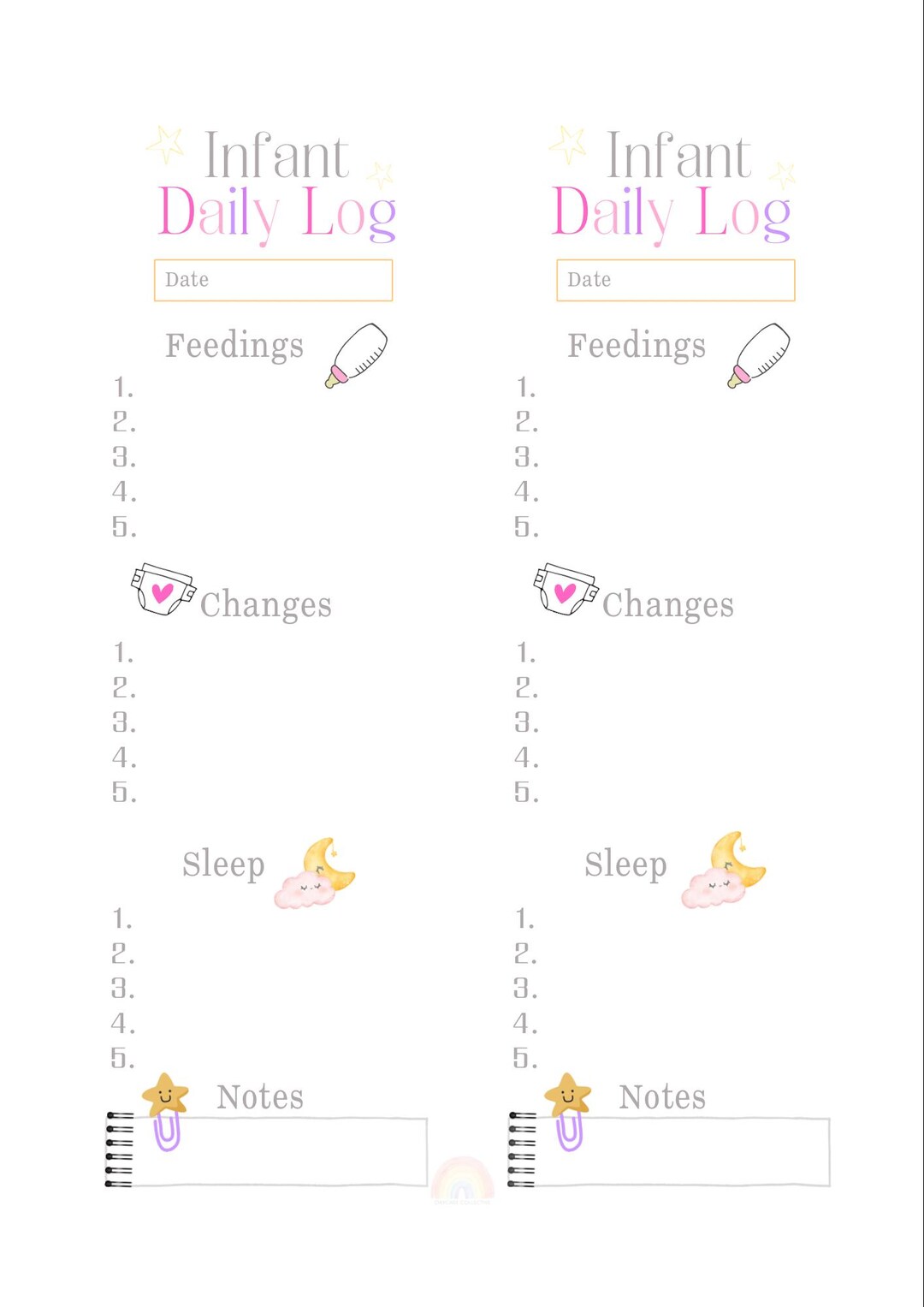 Infant Daily Log Form, Feeding Tracker, Diaper Changes, Sleep Schedule ...
