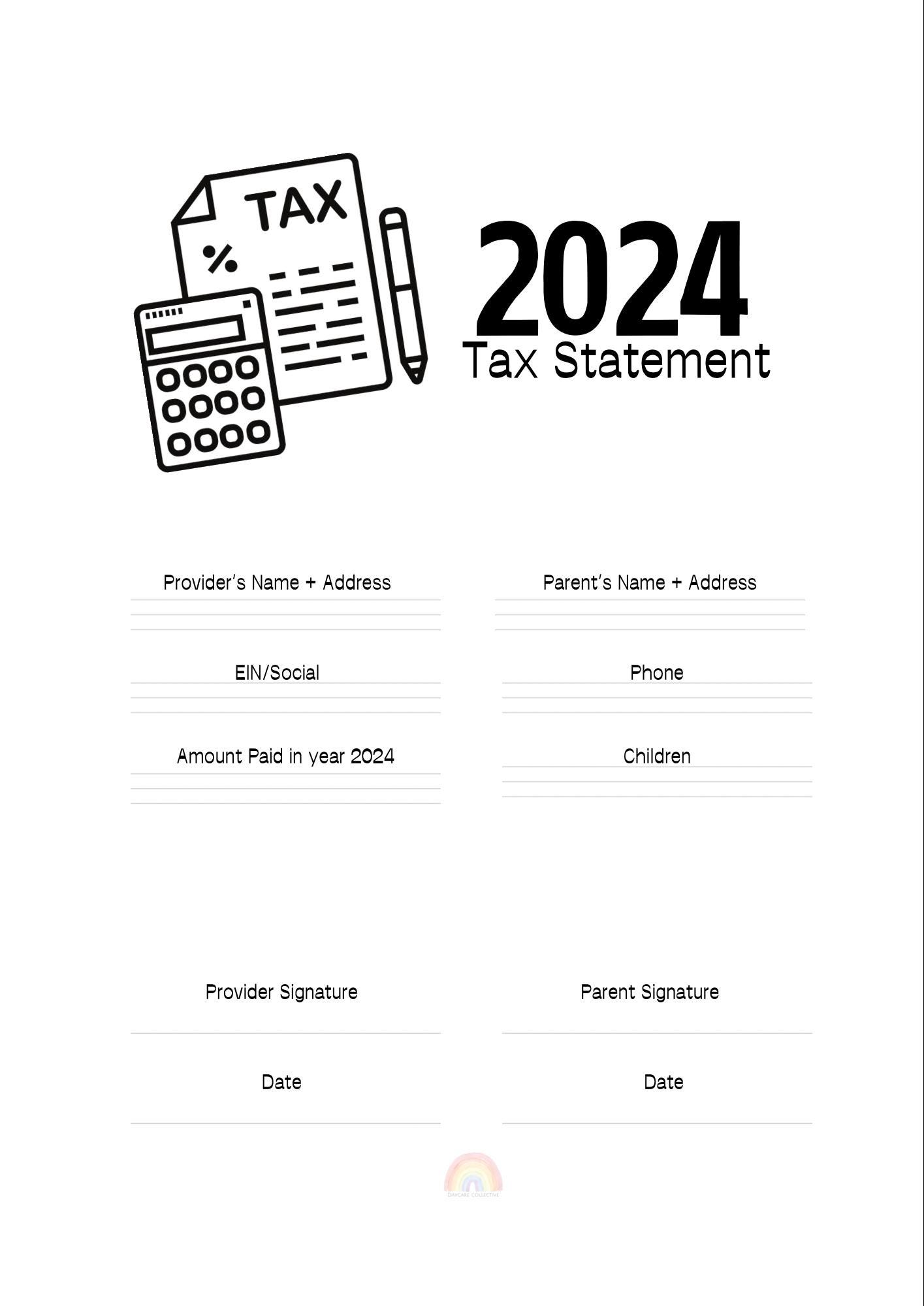 2024 Tax Statement for Daycare, Childcare, Tuition Receipt, Printable ...