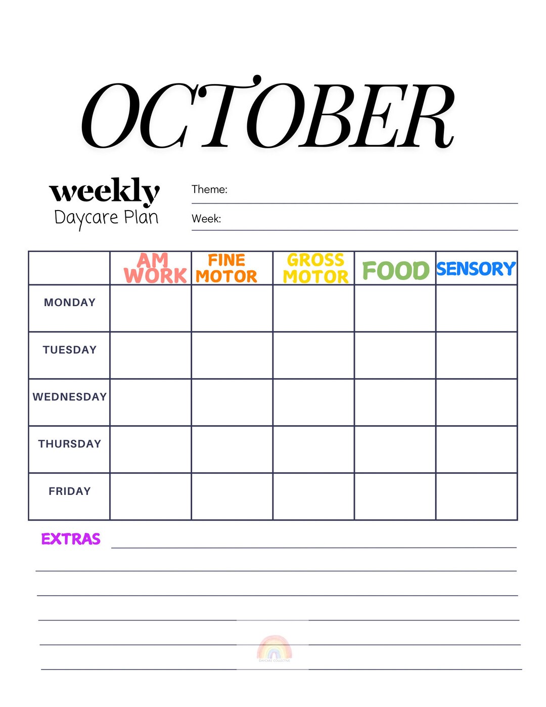 October Weekly Lesson Planning for Daycare, Preschool, Homeschool ...
