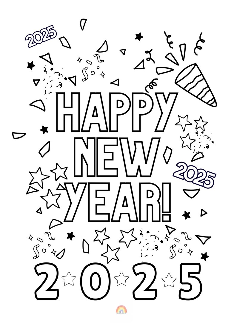 Happy New Year Digital Download Printable Coloring Sheet 2025 for Kids ...