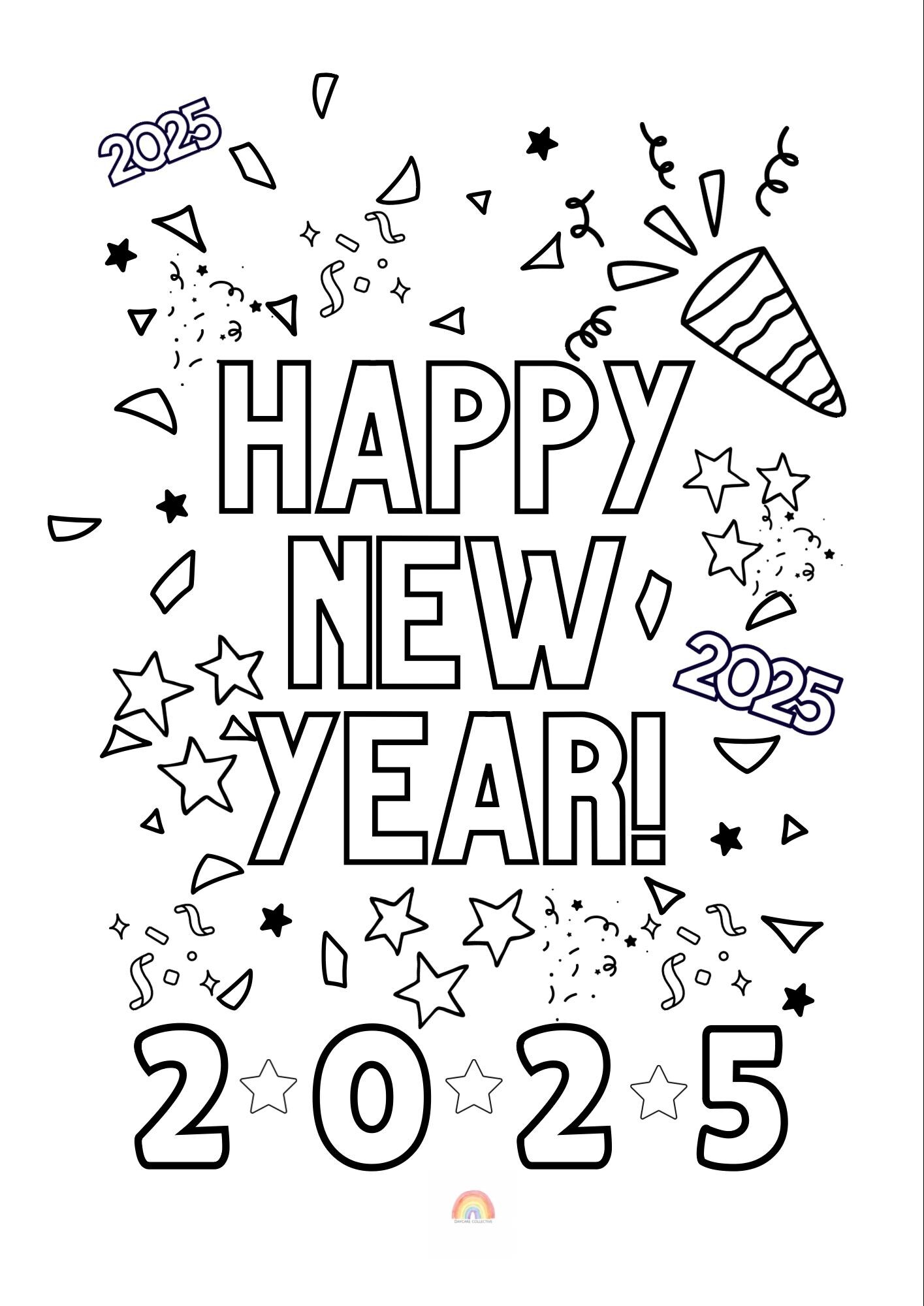 Happy New Year Digital Download Printable Coloring Sheet 2025 for Kids ...