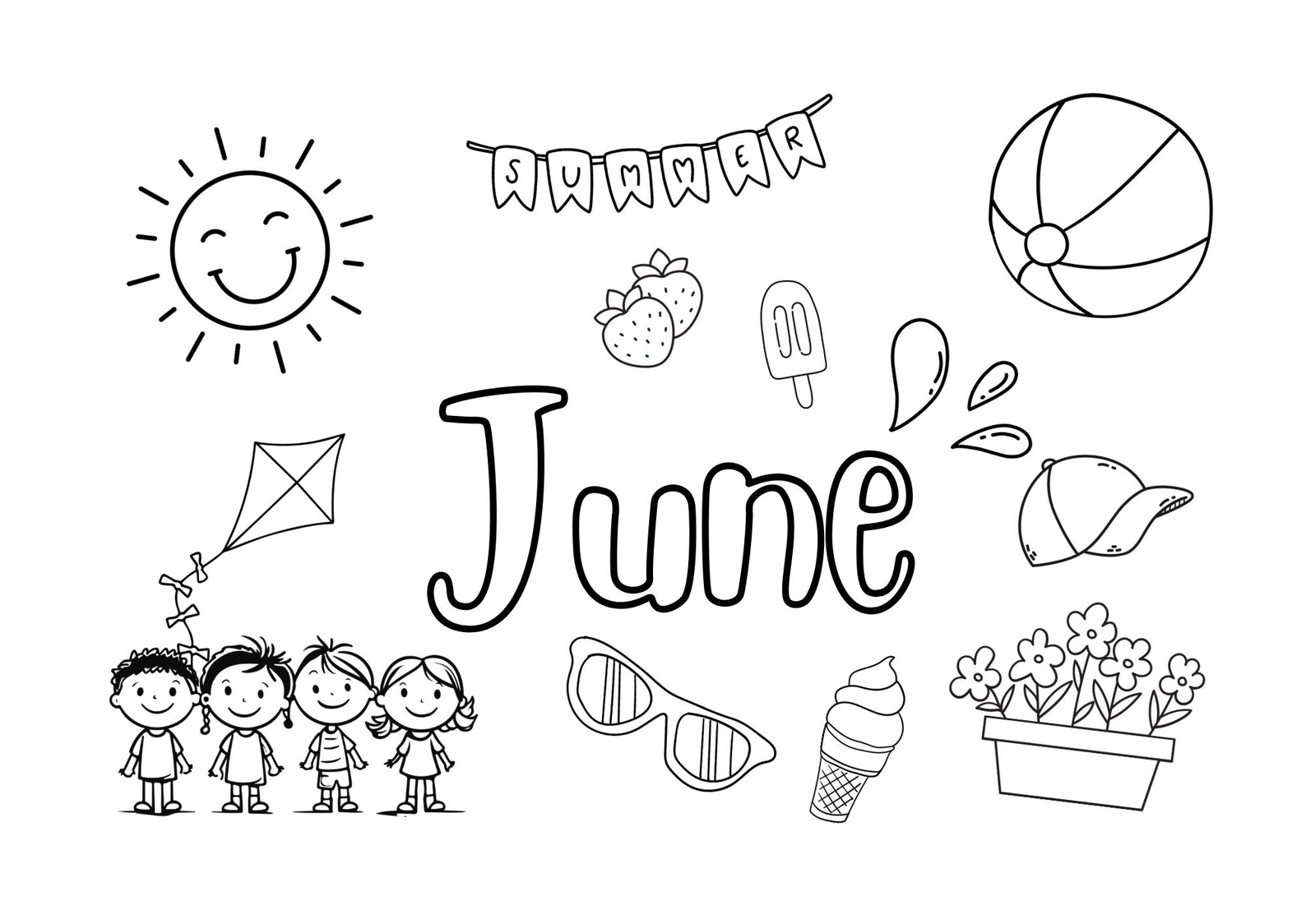 Month of June Coloring Sheet, Printable, Worksheet, Kids, Children ...