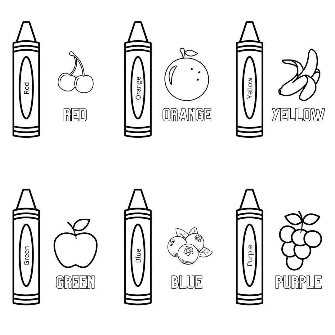 Color Coloring Work Sheets, POD, Fruit Theme, ROYGBIV, Printable ...