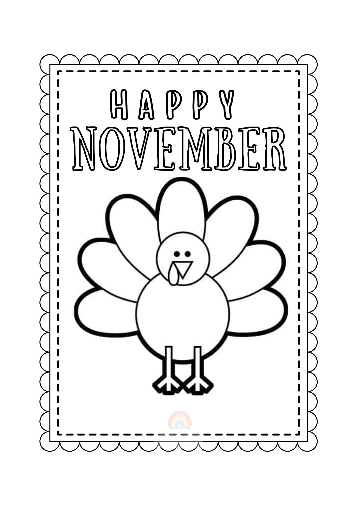 Happy November Coloring Sheet, Daycare Curriculum, Thanksgiving Theme ...