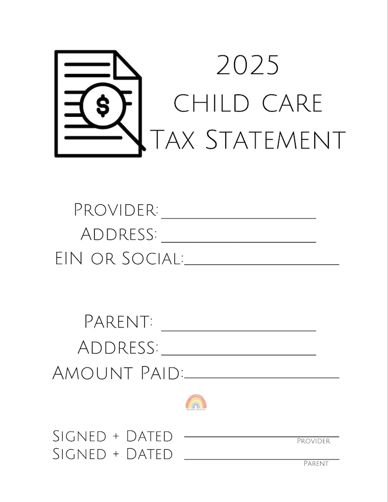 Childcare Tax Statement, End of Year Daycare Taxes, Printable, Daycare ...