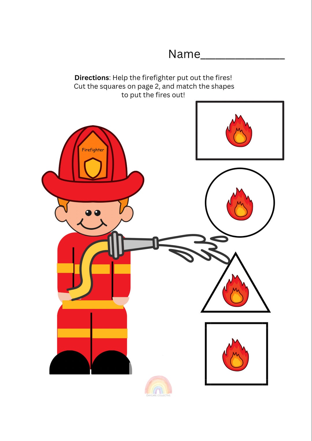 Shape Recognition Fire Safety Worksheet, Daycare, Preschool, Homeschool ...
