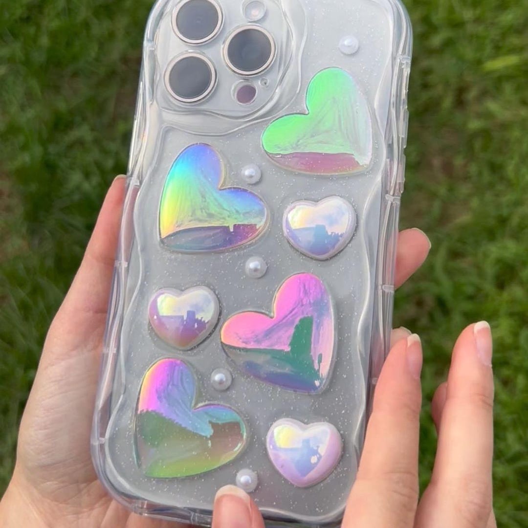Colorful Reflective 3d Heart Gem Phone Case Shockproof Compatible With ...