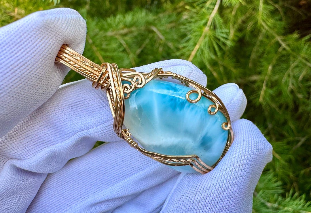 LARIMAR, 14 Carat Unique Gold Pendant With 37ct High-quality Larimar ...