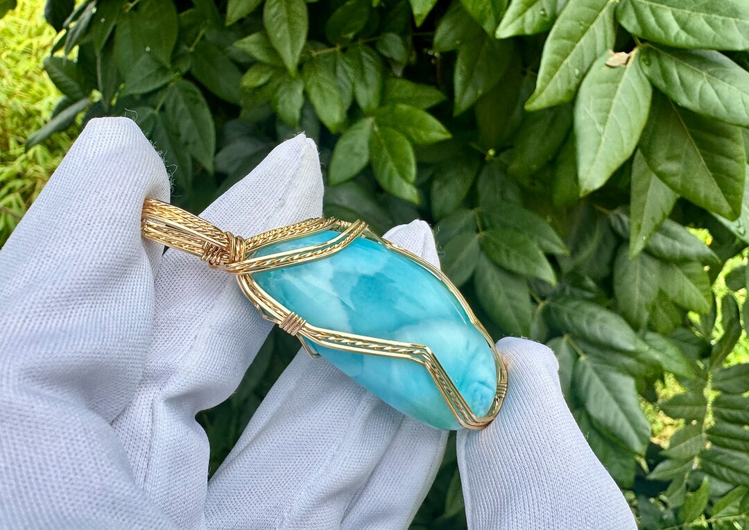 LARIMAR, 14 Carat Unique Gold Pendant With 102ct High Quality Larimar ...