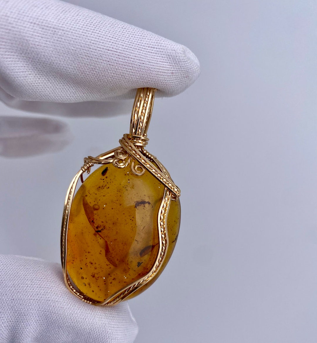 Baltic Amber With Insect Inclusions, 14k Unique Gold Pendant With 48ct Huge High Quality Amber ...