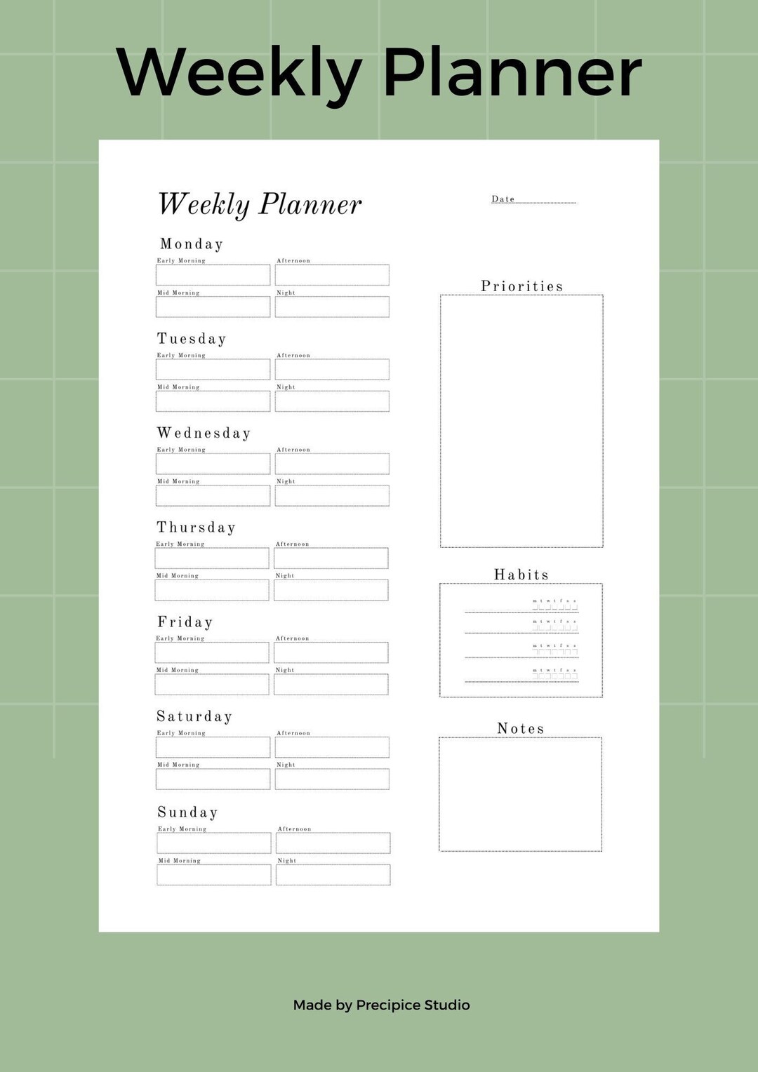 Weekly Planner, Days Breakdown Template, Easy to Use, Digital Download ...