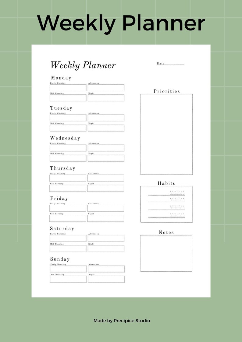 Weekly Planner Days Breakdown Template Easy to Use Digital - Etsy