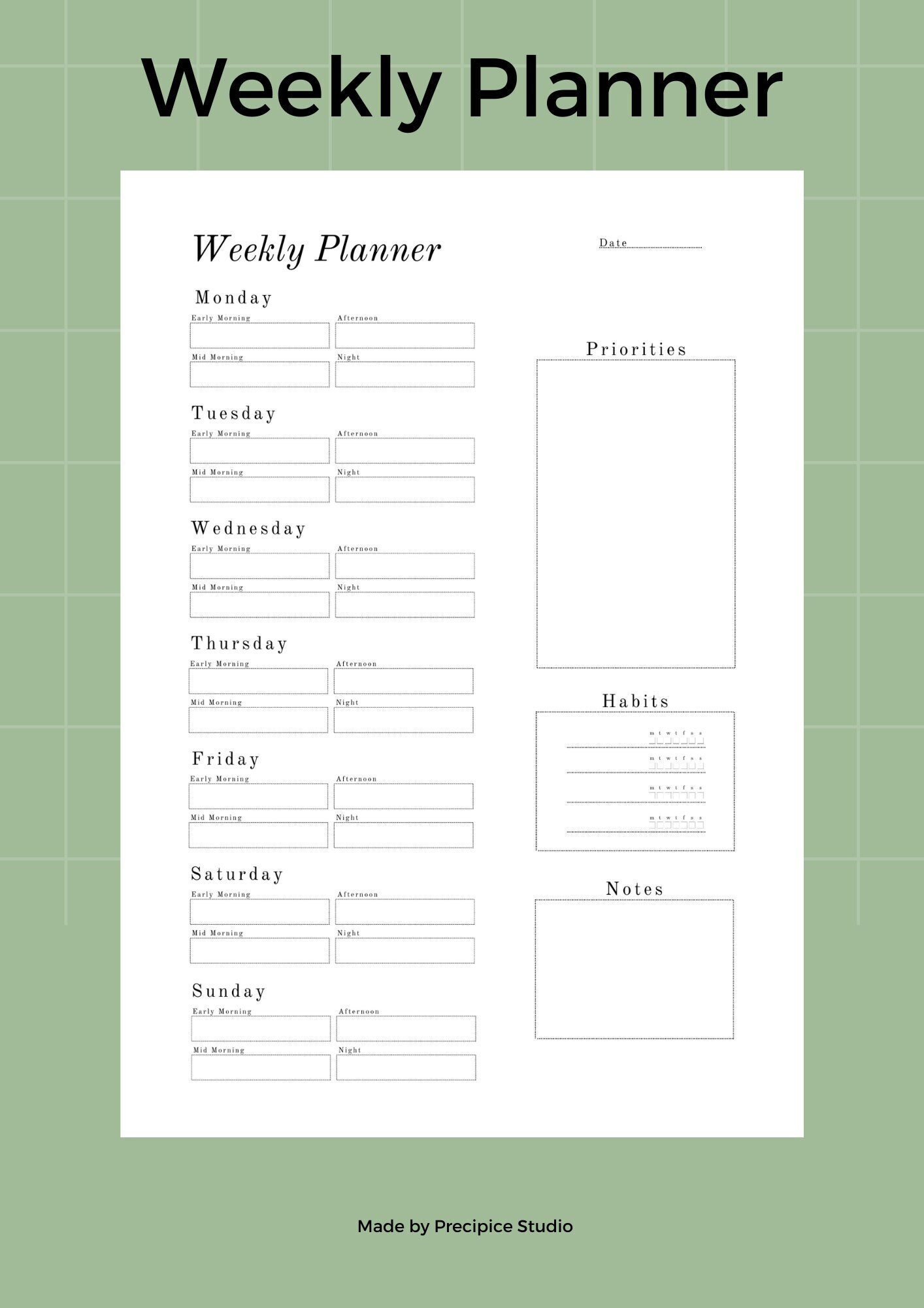Weekly Planner, Days Breakdown Template, Easy to Use, Digital Download ...