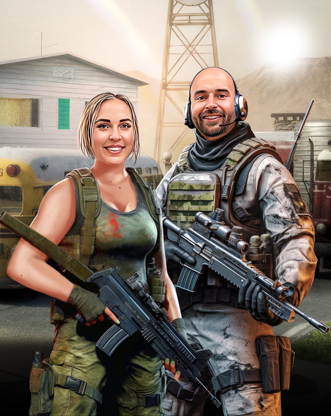 Couple Gamers Portrait | Funny Portrait | Family Gift Ideas ...
