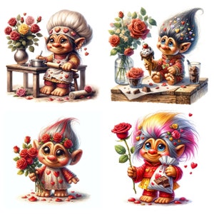 Troll Valentines Day Clipart, Watercolor Clipart, ,10 High Quality Pngs ...