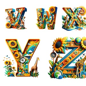 3D Sunflowers and Giraffes A-Z Alphabet, Letters Png, Alphabet Png ...