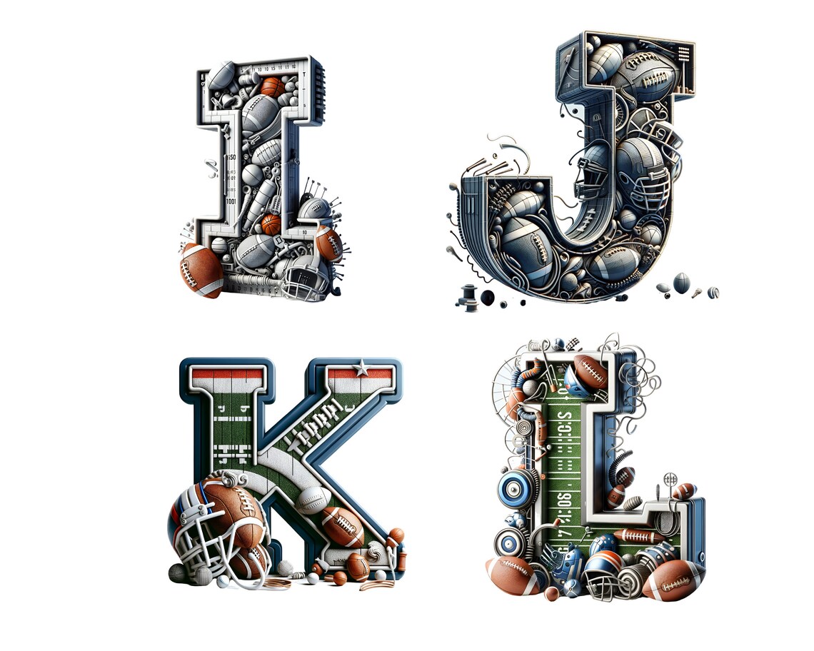 3D American Football A-Z Alphabet, Letters Png, Alphabet Png, Instant ...