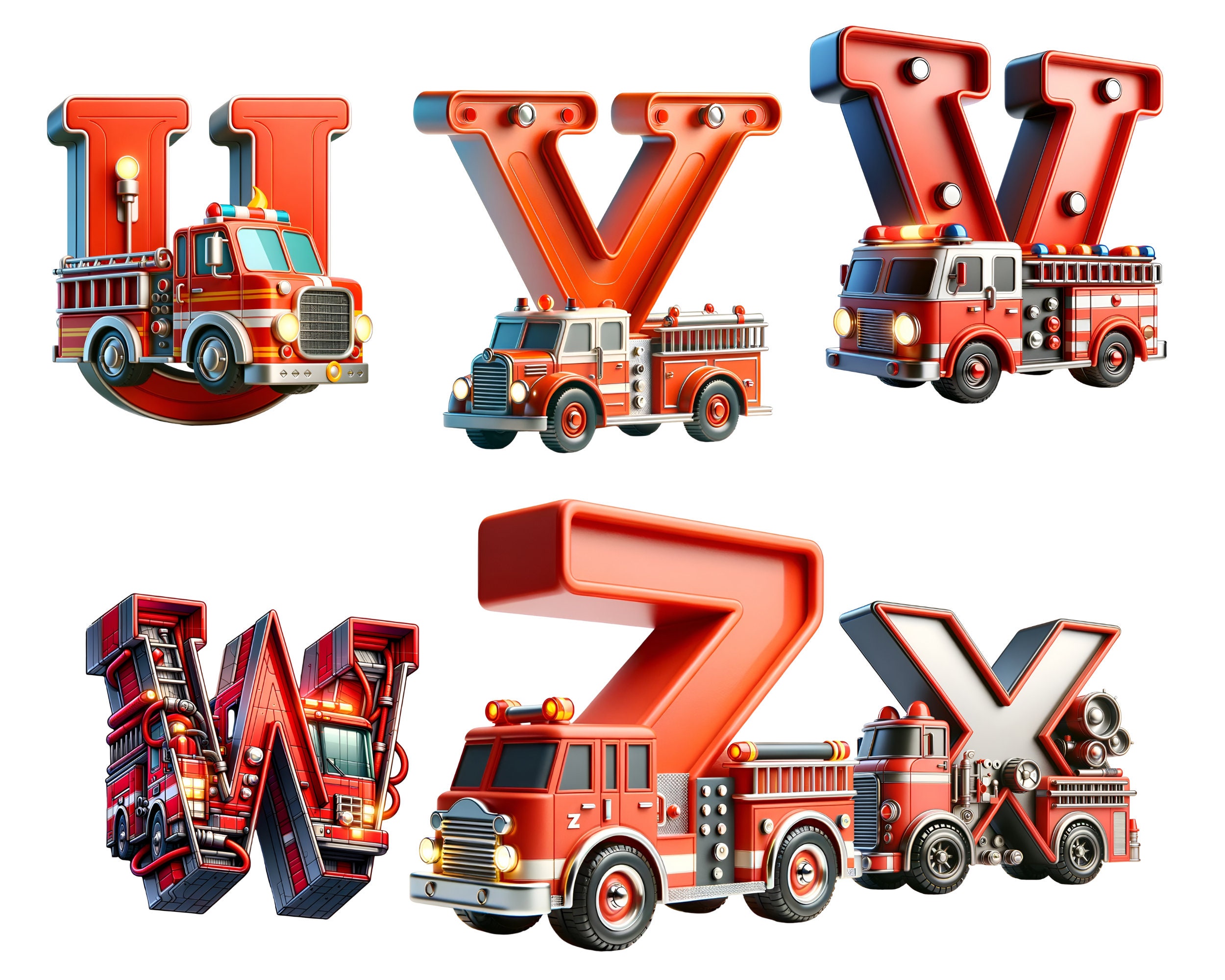 3D Fire Truck A-Z Alphabet, Letters Png, Alphabet Png, Instant Download ...