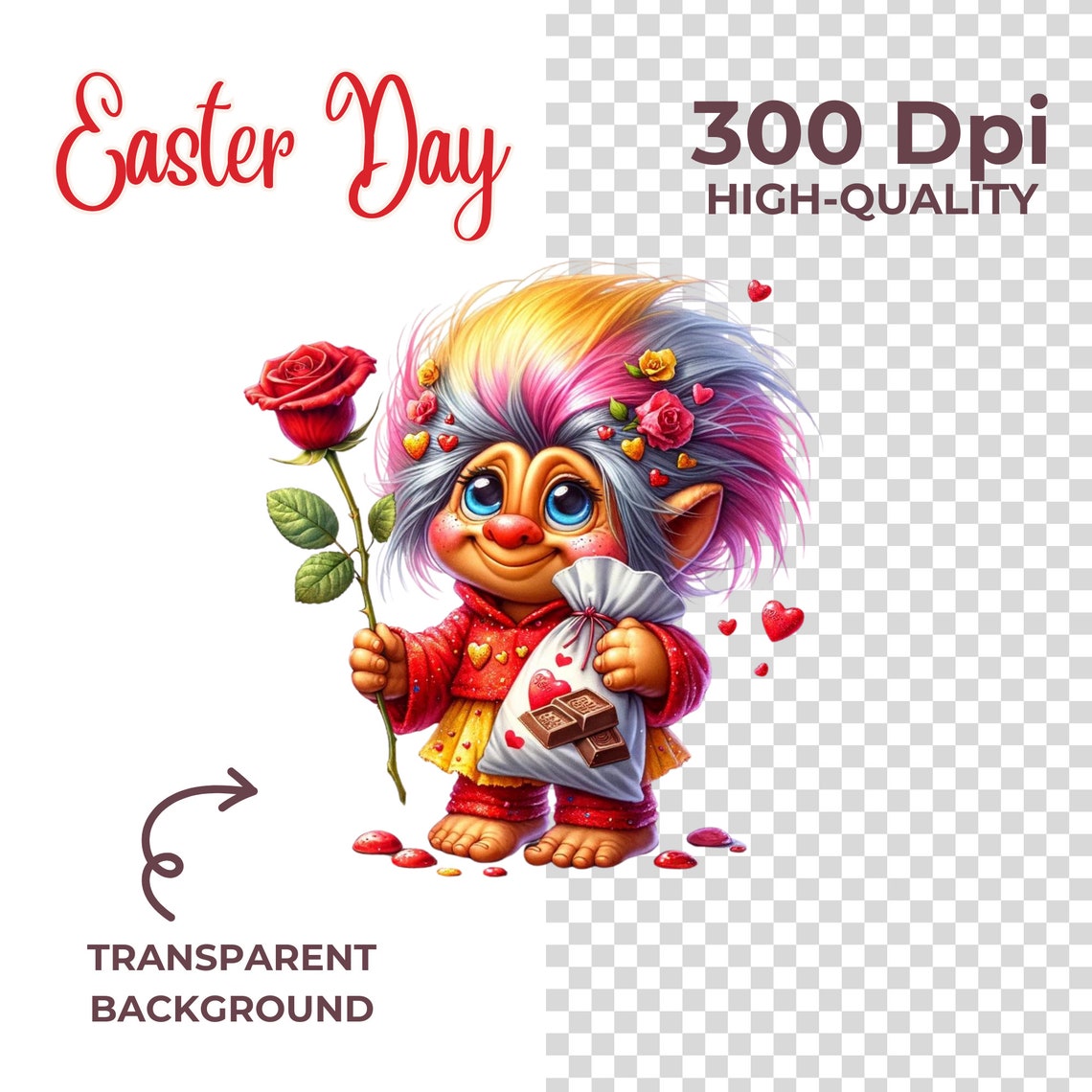 Troll Valentines Day Clipart, Watercolor Clipart, ,10 High Quality Pngs ...