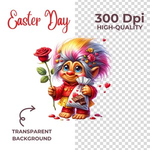 Troll Valentines Day Clipart, Watercolor Clipart, ,10 High Quality Pngs ...