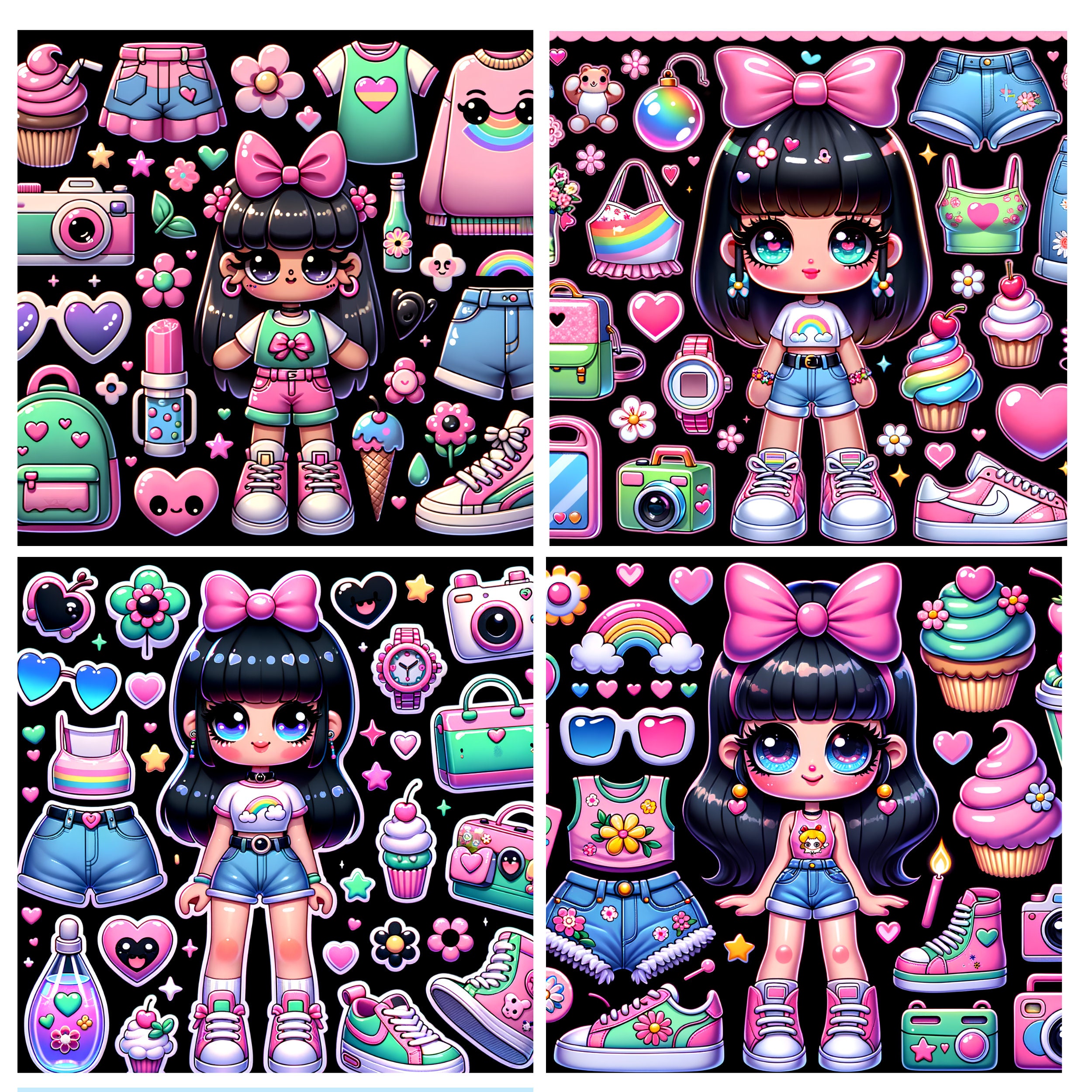 14 Stickers Printable Paper Dolls,sheets Fashion,outfit Adhesive ...