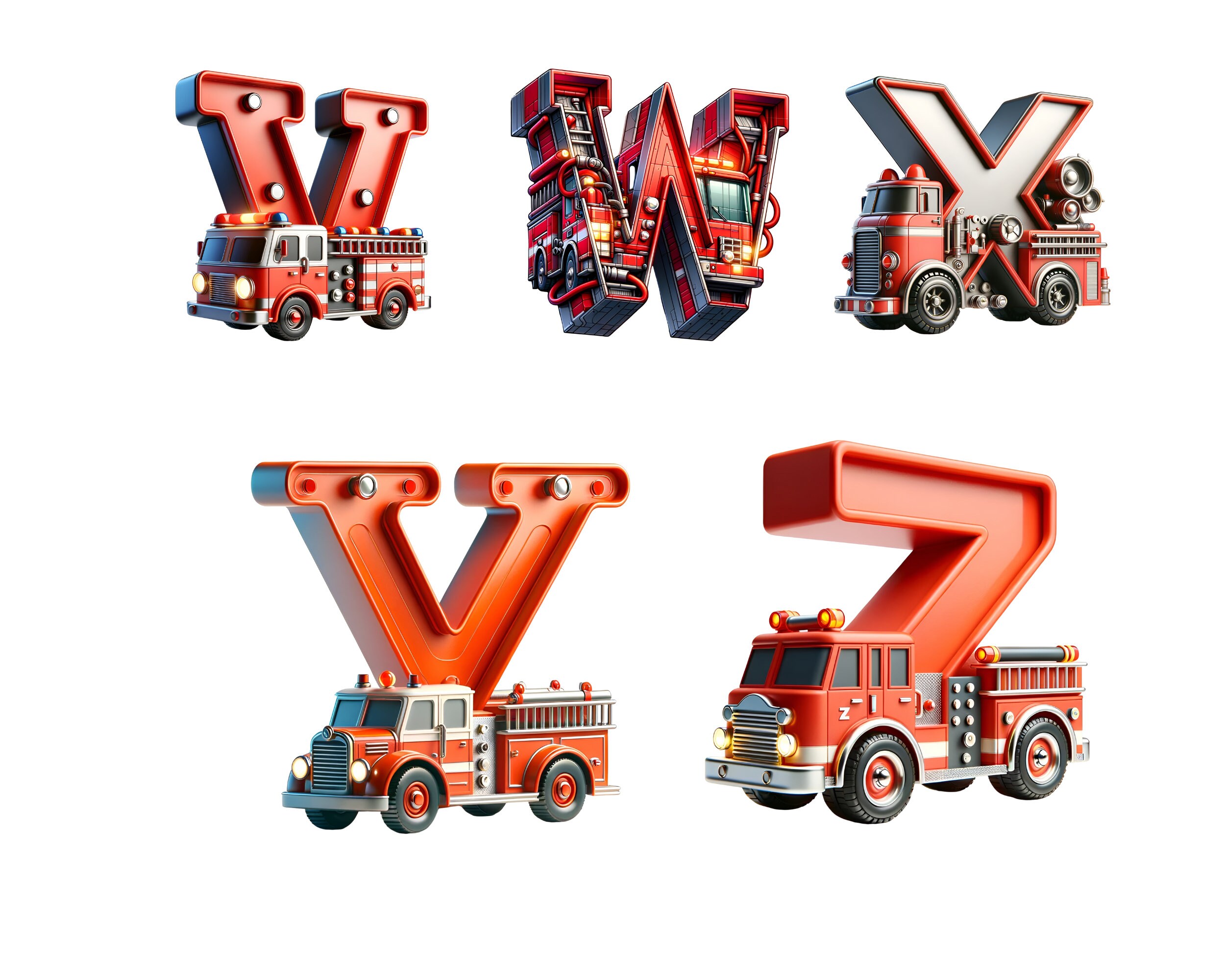 3D Fire Truck A-Z Alphabet, Letters Png, Alphabet Png, Instant Download ...