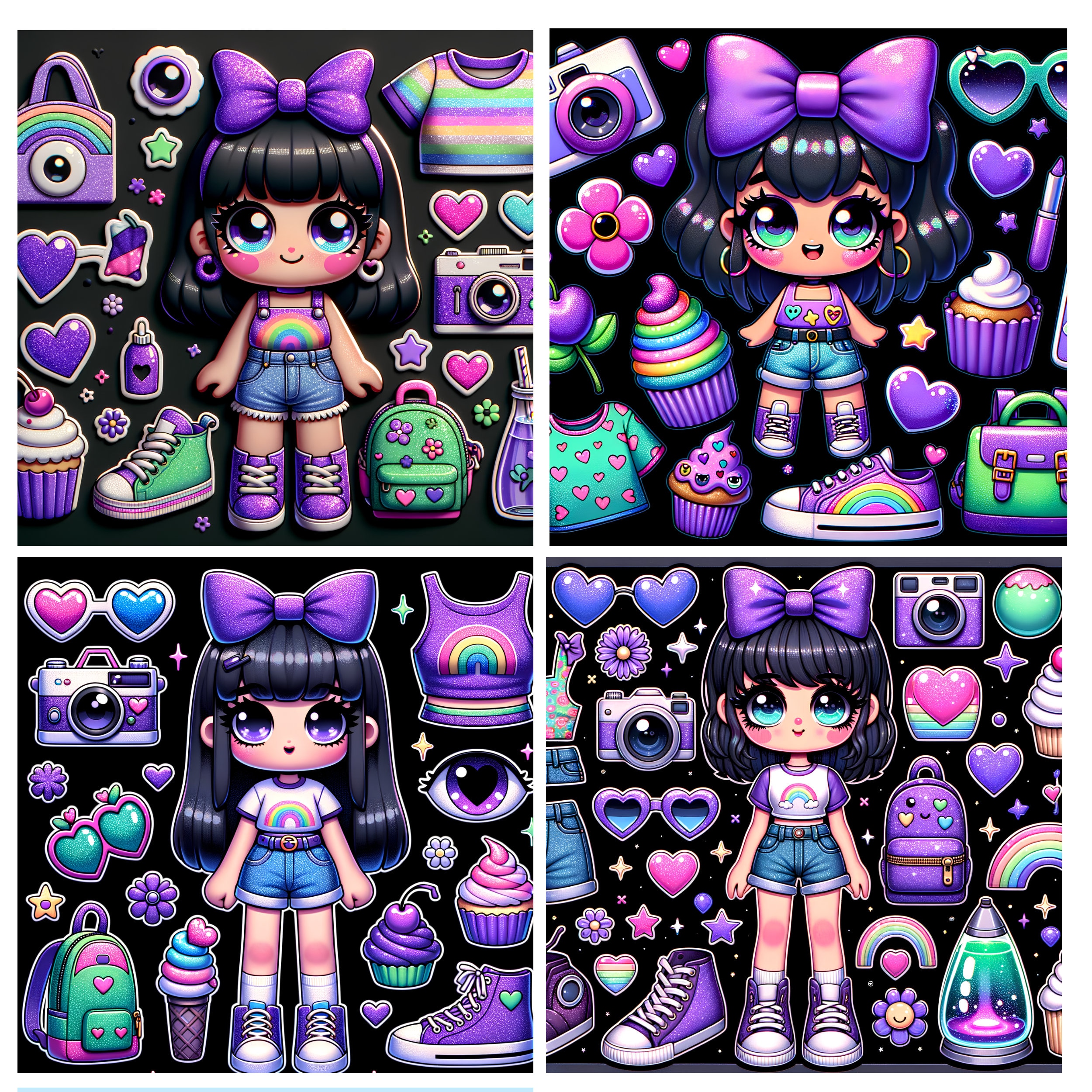 12 Stickers Printable Paper Dolls,sheets Fashion,outfit Adhesive ...