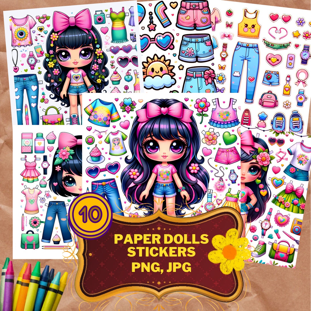 10 Character Stickers Printable Paper Dolls,sheets Fashion,outfit ...