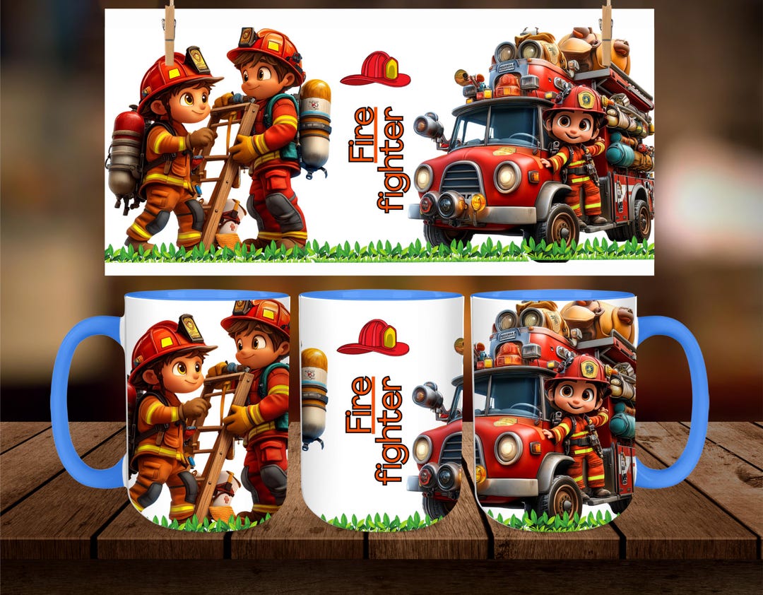 3d Firefighter Cup Mug Wrap, Digital Designs for Mugs, 11oz and 15oz ...