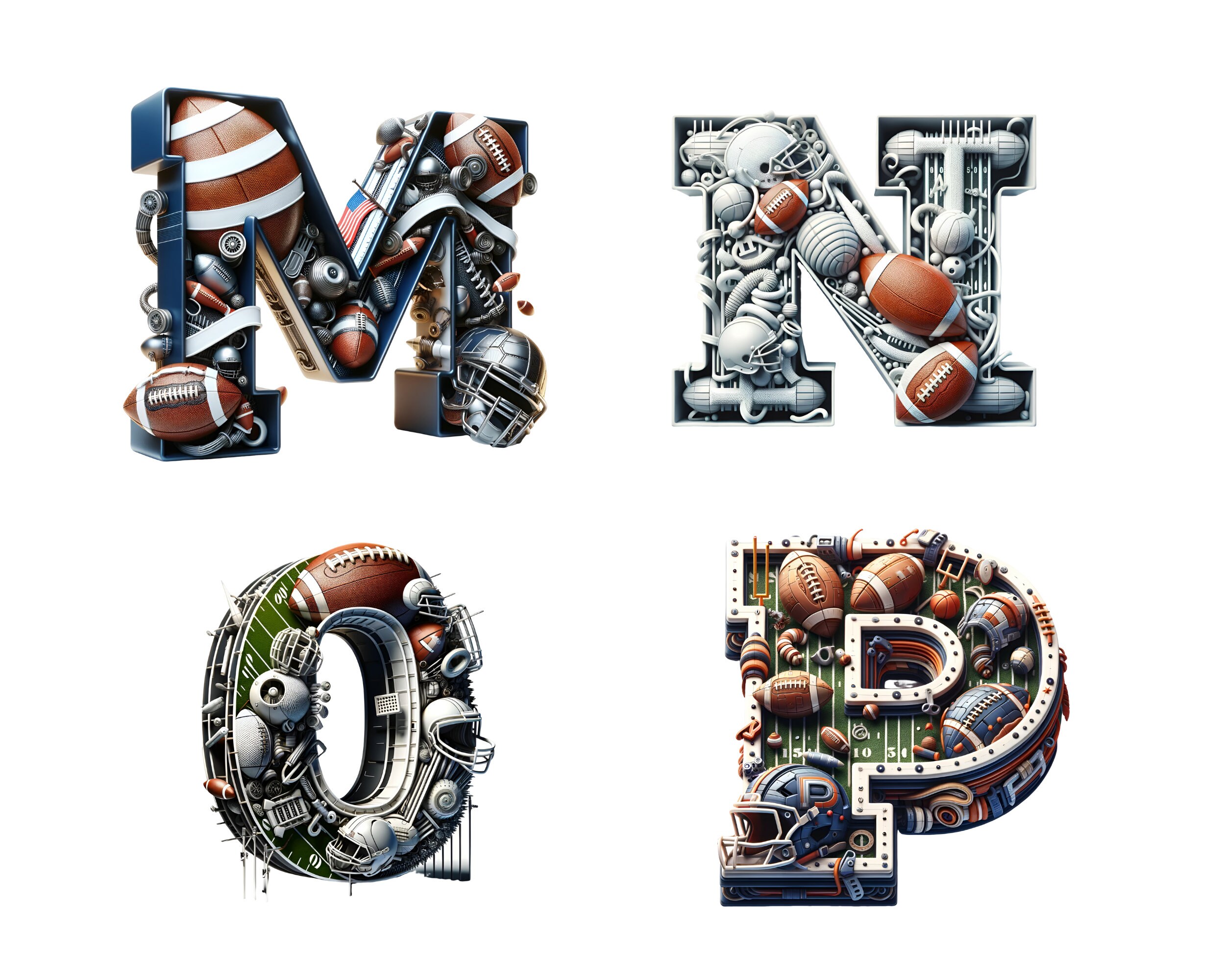 3D American Football A-Z Alphabet, Letters Png, Alphabet Png, Instant ...