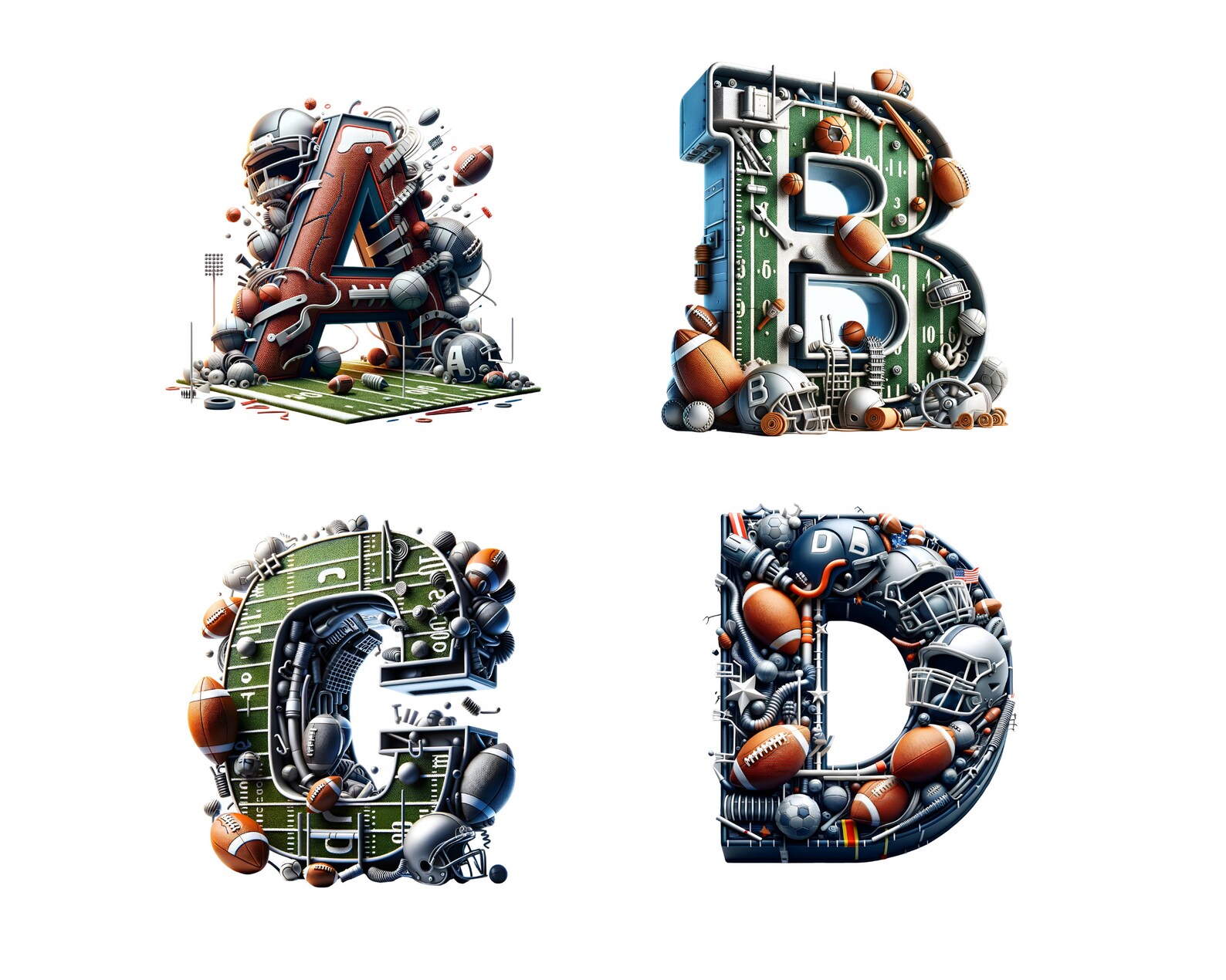 3D American Football A-Z Alphabet, Letters Png, Alphabet Png, Instant ...