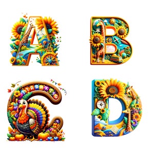 3D Sunflowers and Giraffes A-Z Alphabet, Letters Png, Alphabet Png ...