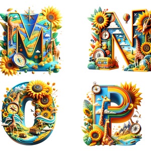 3D Sunflowers and Giraffes A-Z Alphabet, Letters Png, Alphabet Png ...