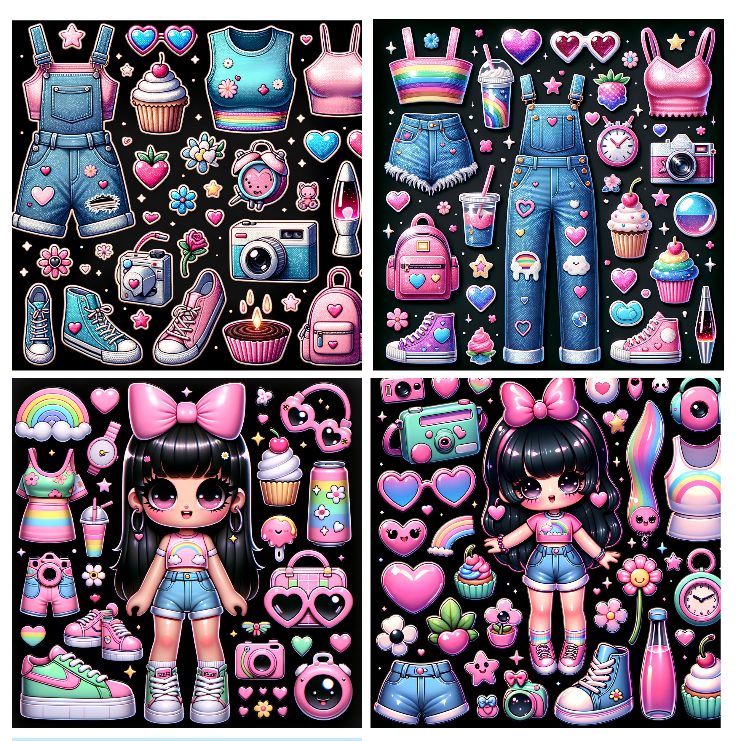 14 Stickers Printable Paper Dolls,sheets Fashion,outfit Adhesive ...