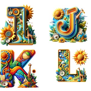 3D Sunflowers and Giraffes A-Z Alphabet, Letters Png, Alphabet Png ...