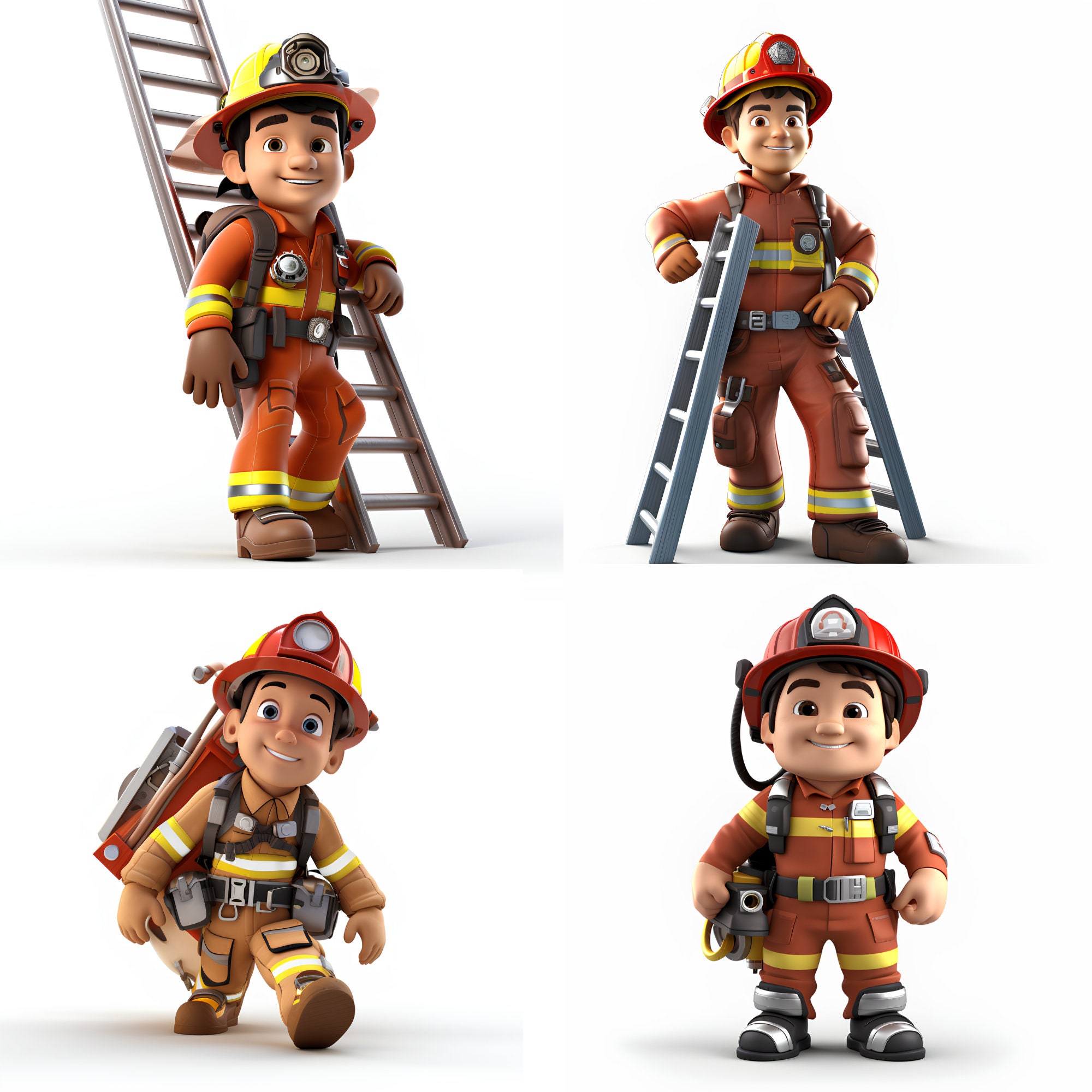 3D Firefighter Character Clipart 25 PNG File High Resolution - Etsy