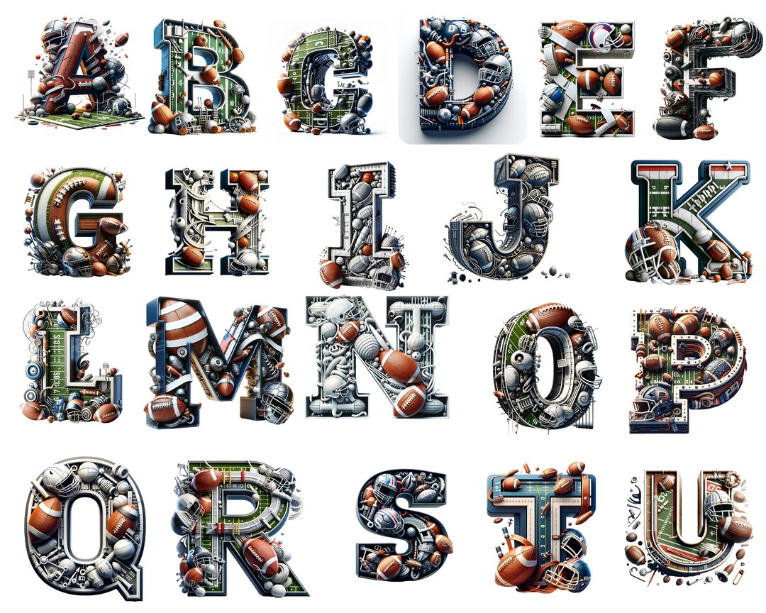 3D American Football A-Z Alphabet, Letters Png, Alphabet Png, Instant ...